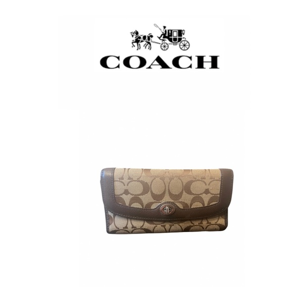 Coach | Accessories | Coach Euc Signature Canvas Brown Leather Trim ...